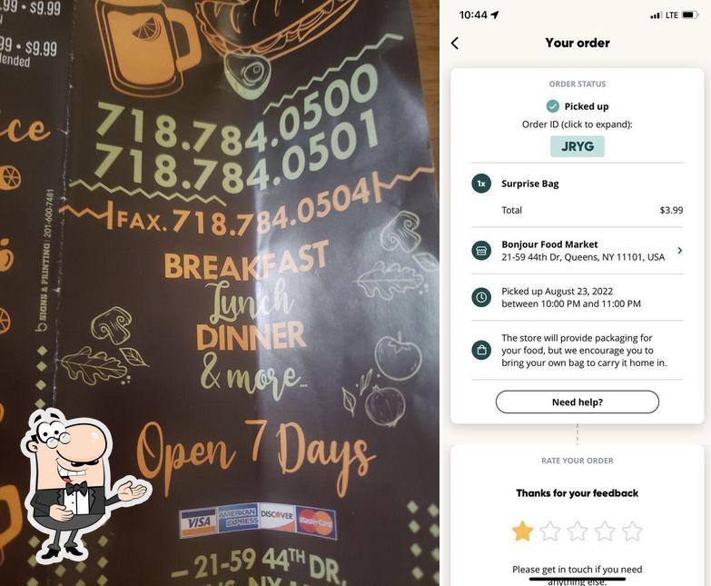 Bonjour Food Market in New York City - Restaurant menu