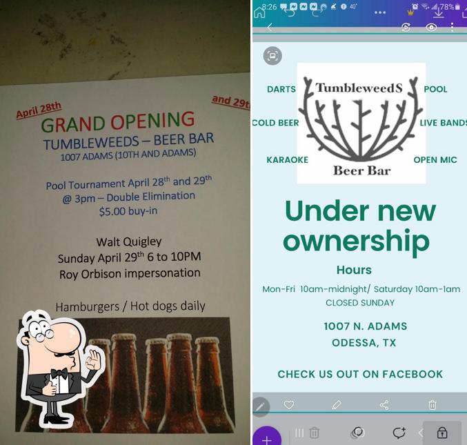 TUMBLEWEEDS BEER BAR, Odessa - Restaurant menu, prices and reviews