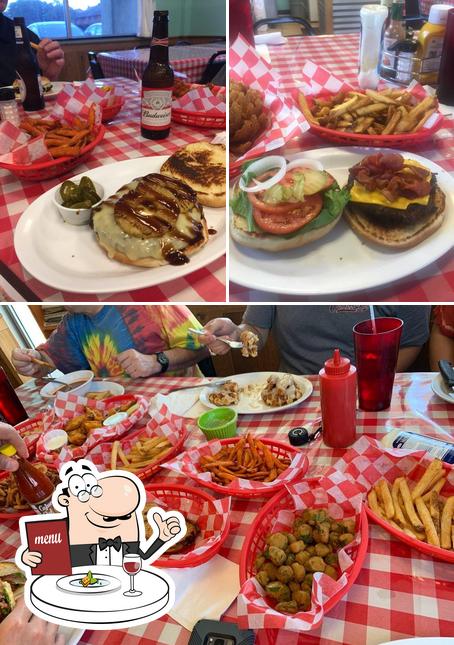 The photo of food and dining table at Route 35 Eats