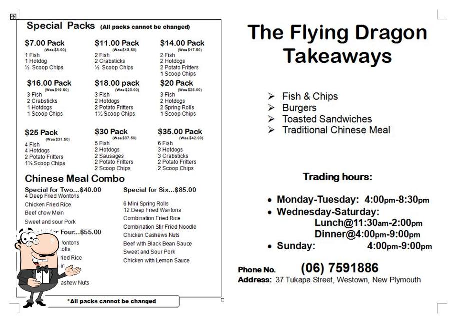 Flying Dragon Takeaways, New Plymouth - Restaurant menu, prices and reviews
