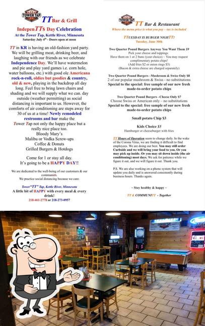 "TT" Tower Tap Full Bar & Restaurant, Kettle River - Restaurant menu ...