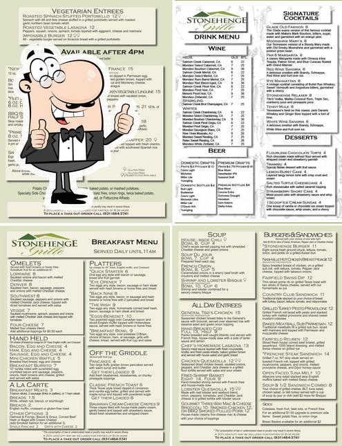 Stonehenge Grille, Fairfield Glade - Restaurant menu, prices and reviews