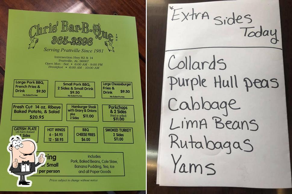 Chris' Bar-B-Que, 105 US-82 in Prattville - Restaurant menu and reviews