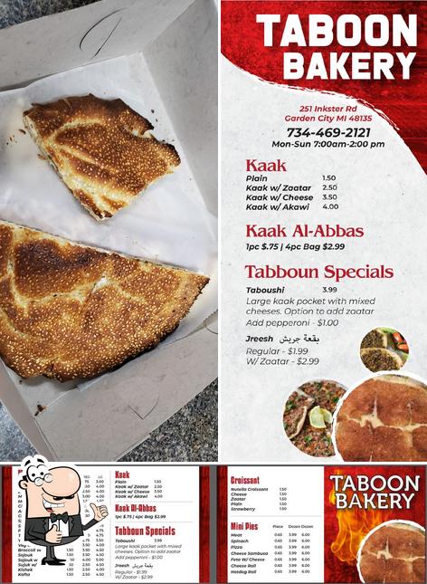 Taboon Bakery in Garden City - Restaurant menu