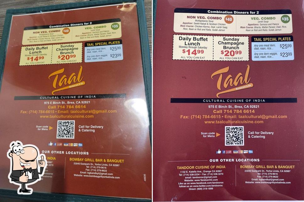 Taal Cultural Cuisine of India, Brea - Menú del restaurante, precios y ...