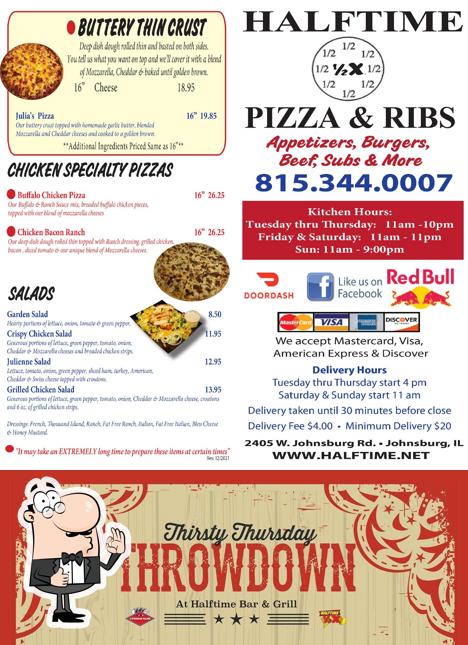 Halftime Bar & Grill, 2405 Johnsburg Rd in Johnsburg - Restaurant menu ...