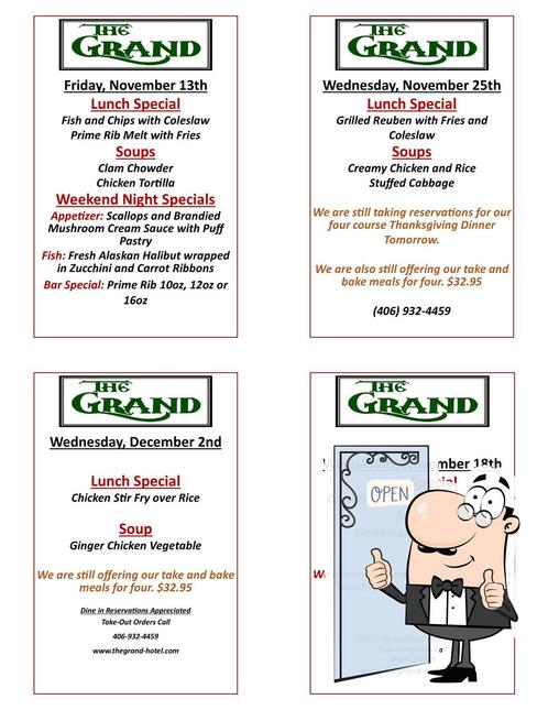 The Grand Hotel & Restaurant, Big Timber - Restaurant menu, prices and ...