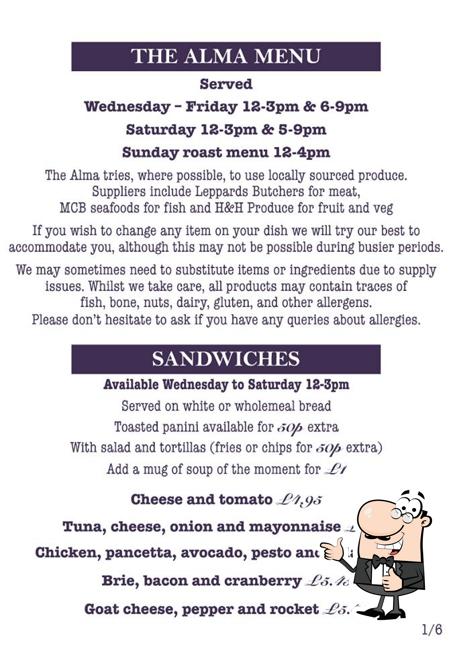 Menu of Alma Arms pub & bar, Uckfield - reviews and ratings