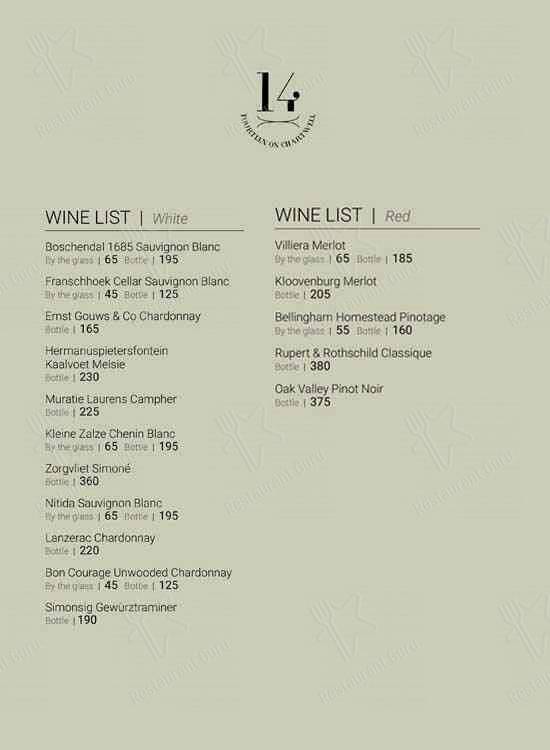 Menu at 14 on Chartwell pub & bar, Umhlanga