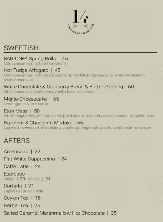 Menu at 14 on Chartwell pub & bar, Umhlanga