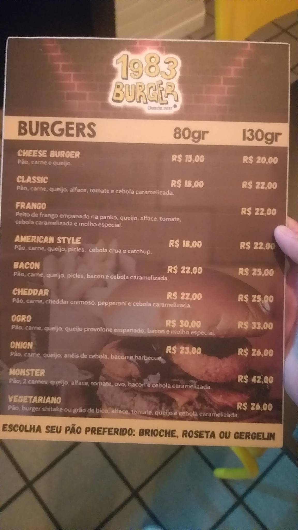 Menu at 1983 Burguer restaurant, Florianópolis