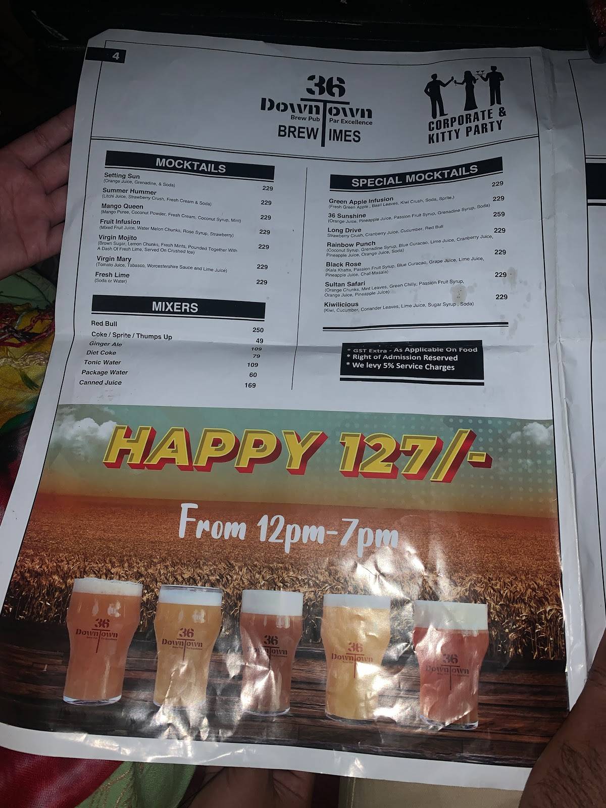 Menu at 36 Downtown Brew Pub, Hyderabad