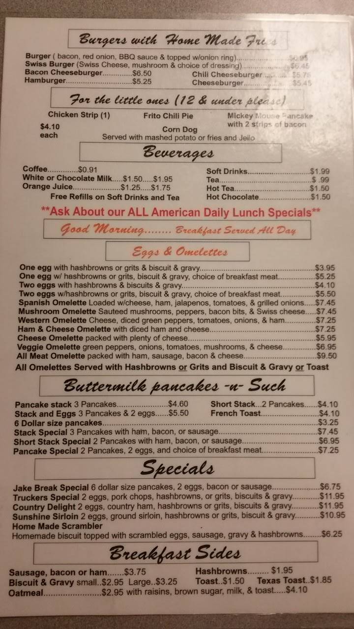 Menu at 4 Star Diner restaurant, Roland