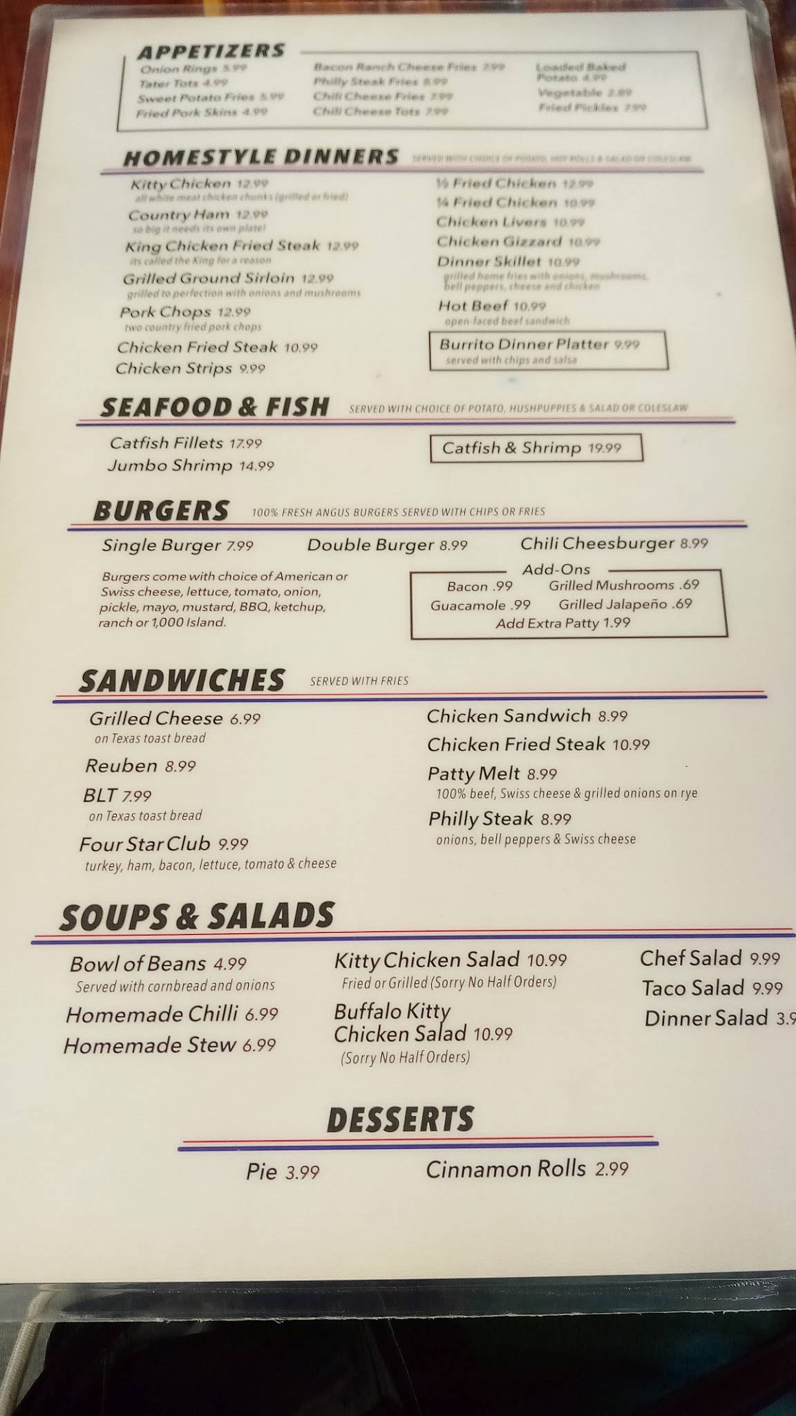 Menu at 4 Star Diner restaurant, Roland