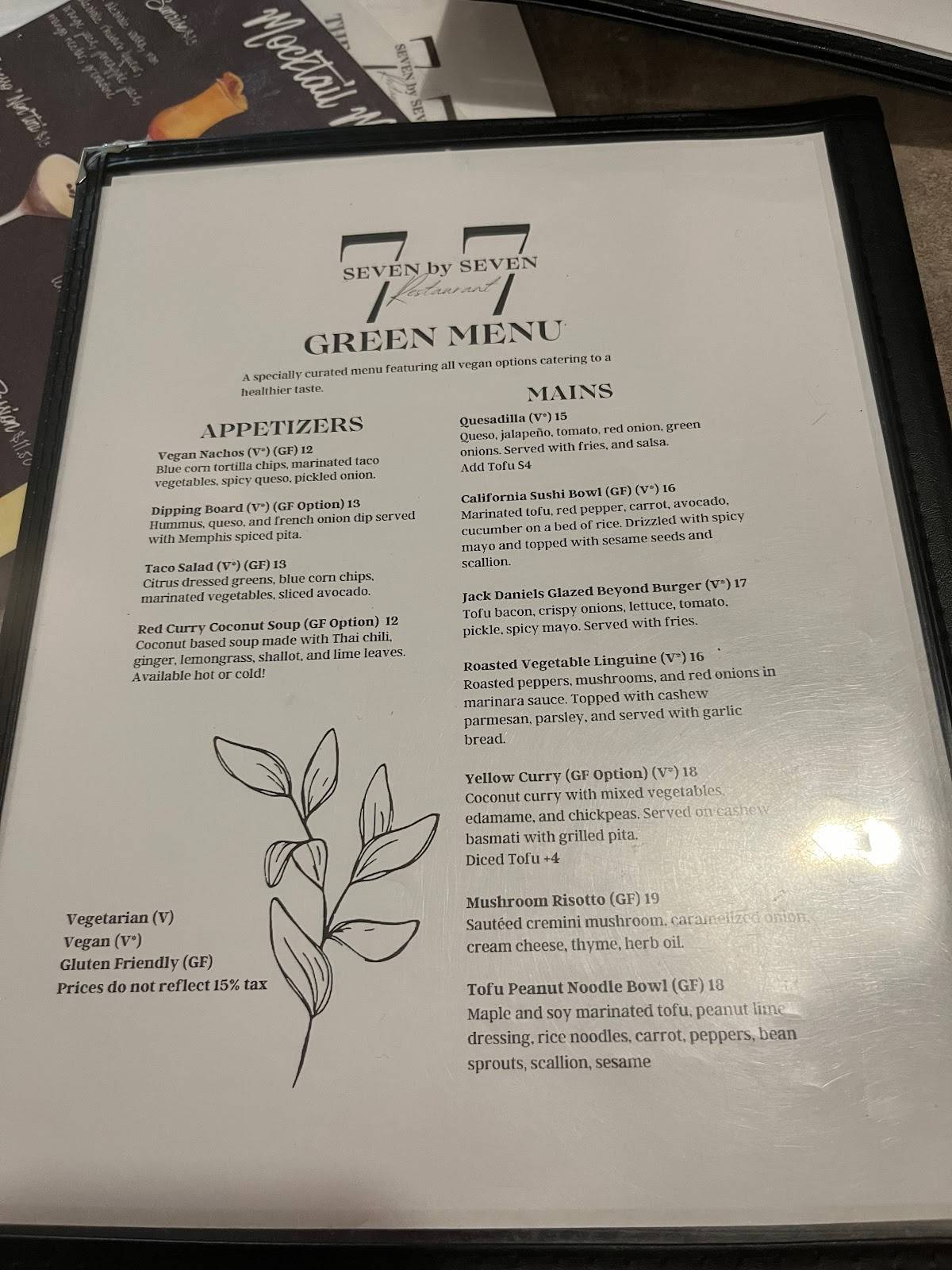 Menu at 7 by 7 Restaurant, Sydney