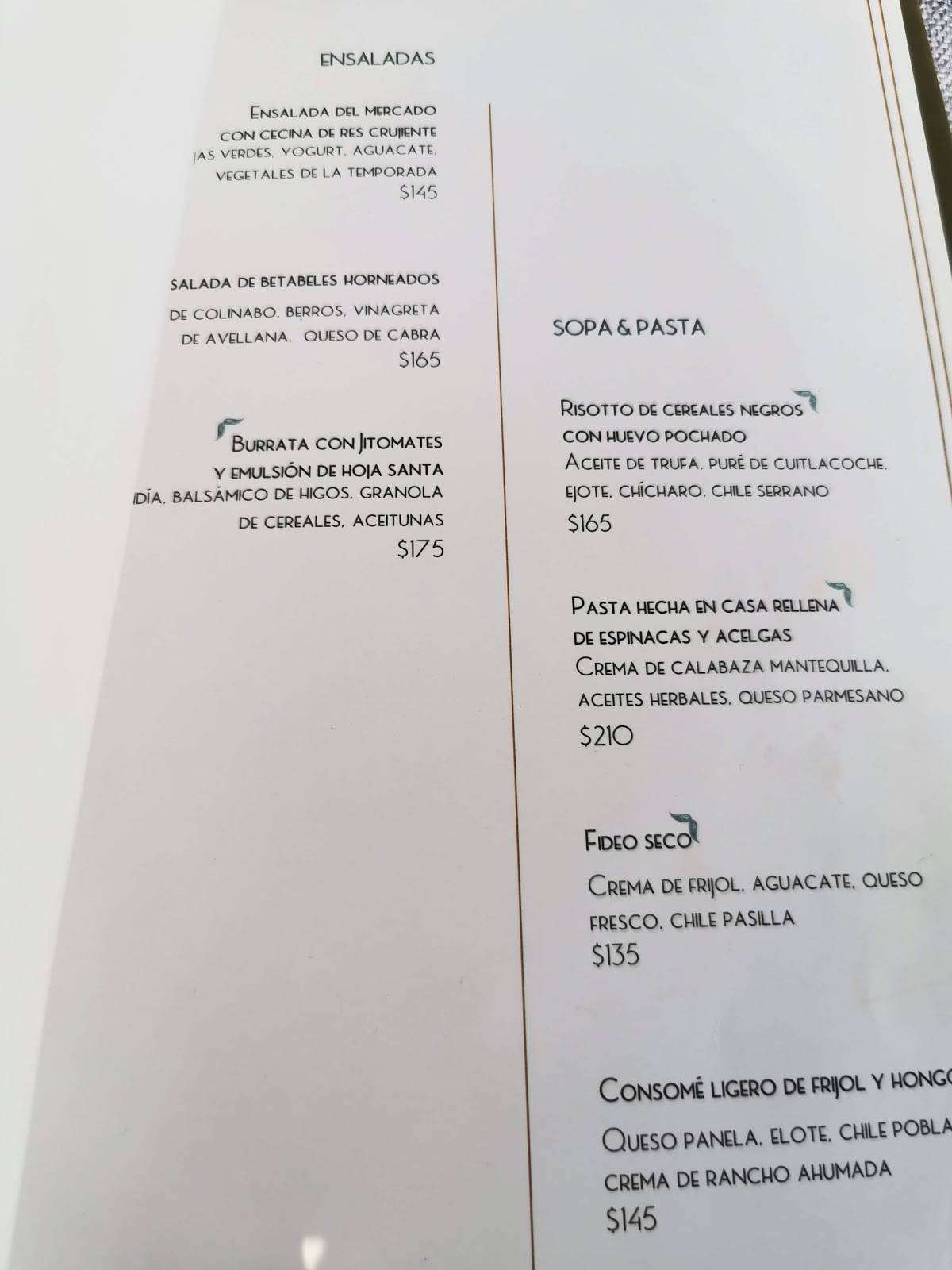 Carta del restaurante ARANGO Cocina del Raíces, Ciudad del México