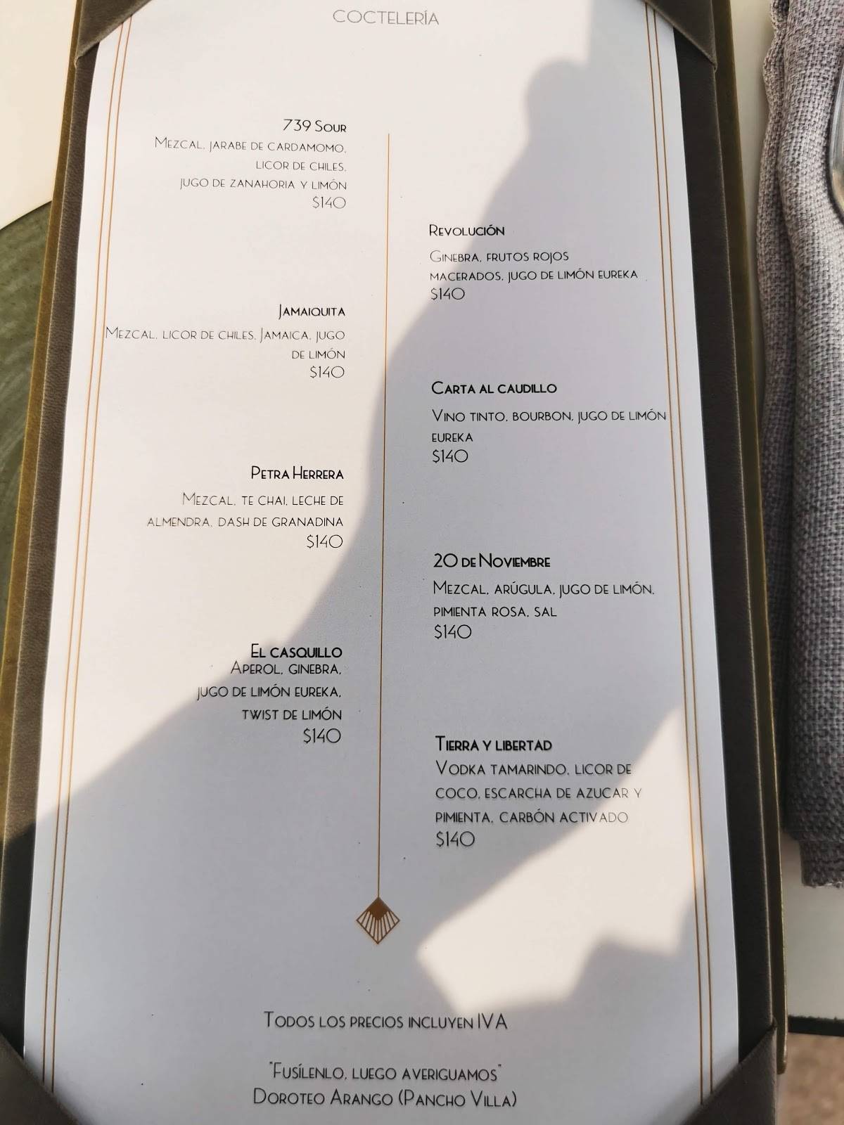 Carta del restaurante ARANGO Cocina del Raíces, Ciudad del México
