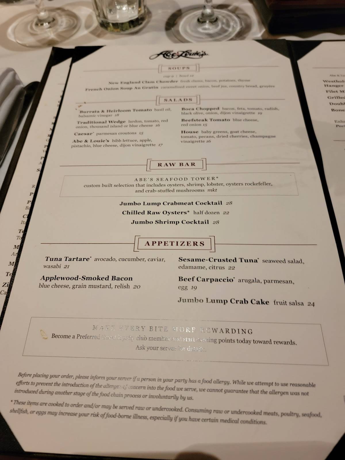 Menu at Abe & Louie's steakhouse, Boca Raton, Glades Rd