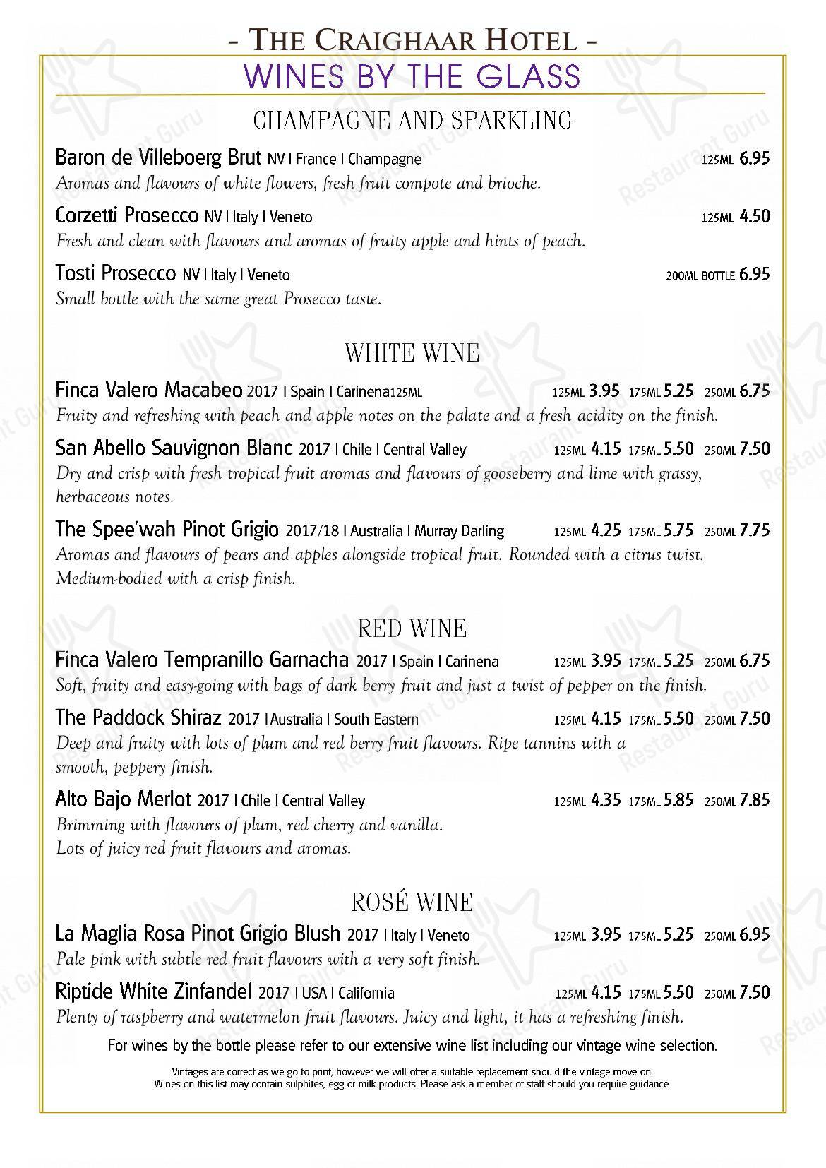 Menu at Craighaar Hotel pub & bar, Aberdeen