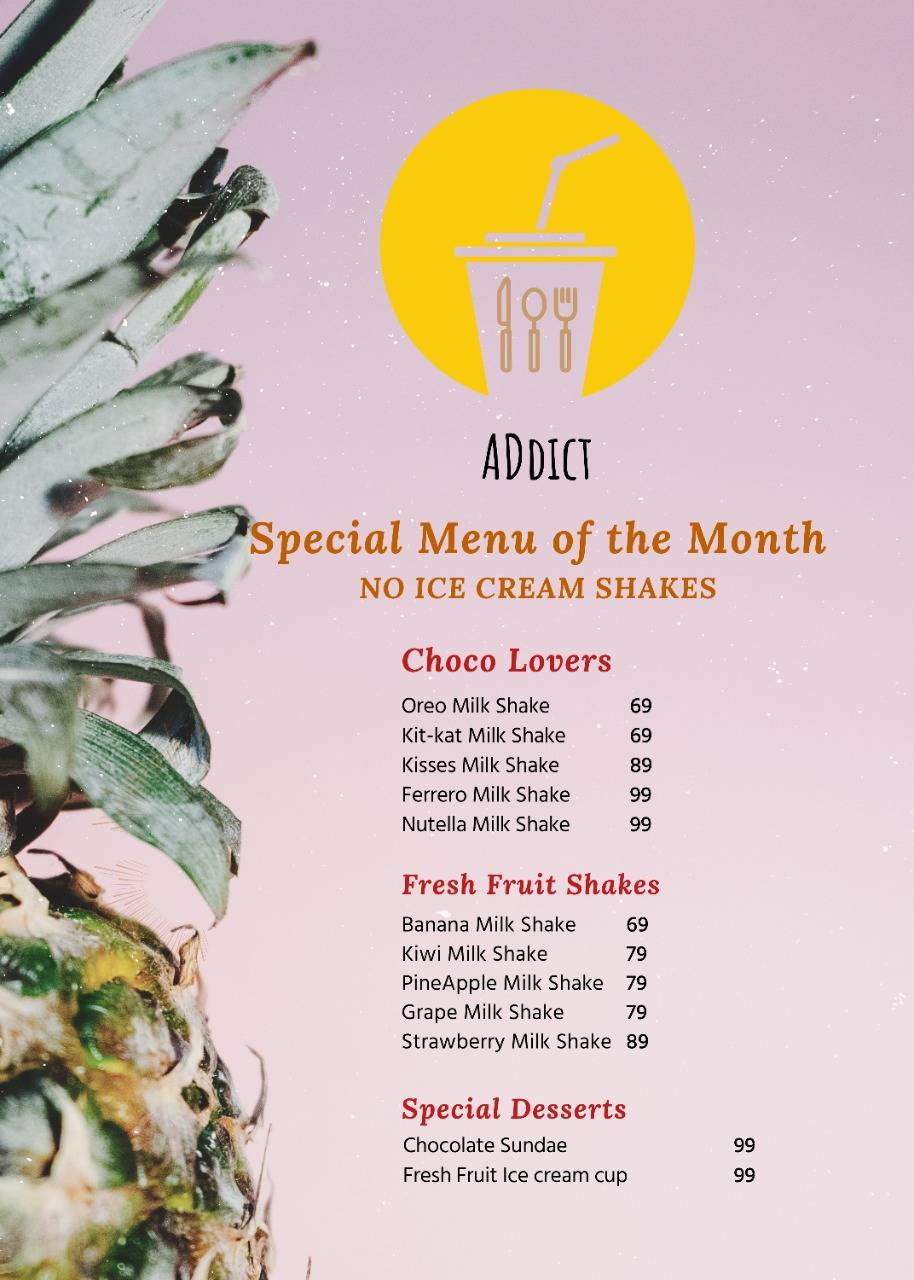 Menu at Addict, Hyderabad
