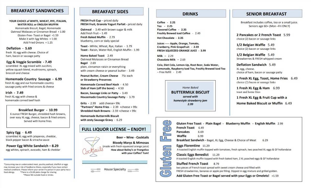 Menu at Partners Restaurant & Catering, Agawam