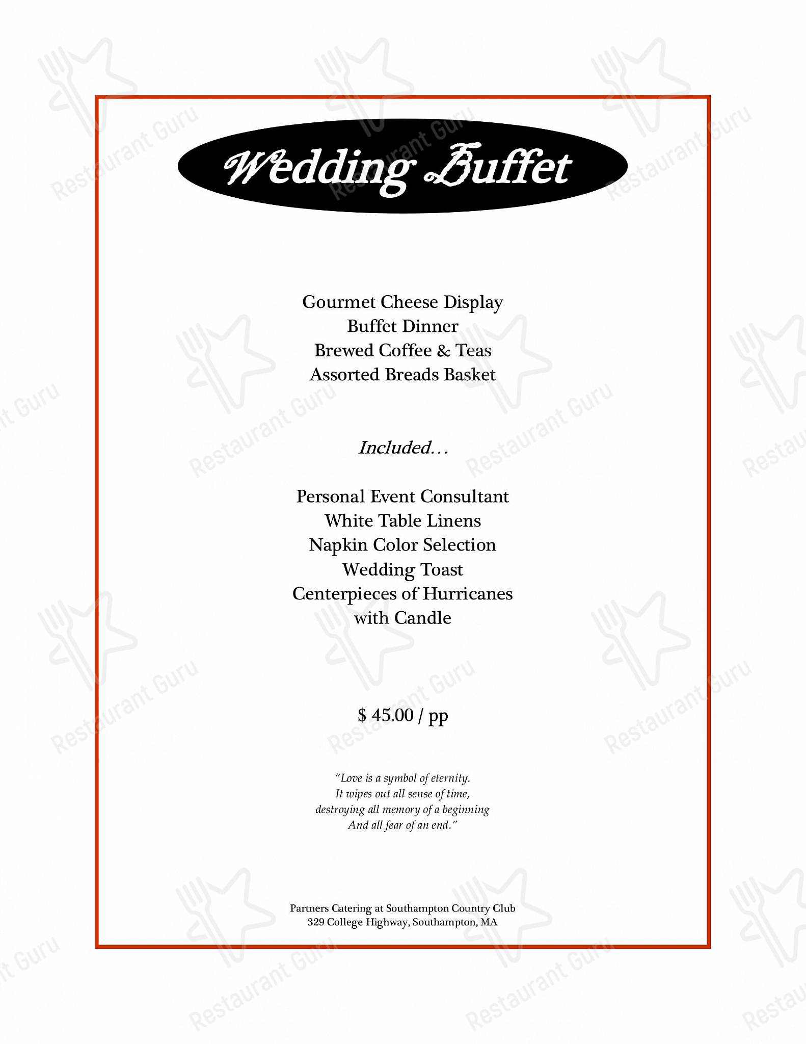 Menu at Partners Restaurant & Catering, Agawam