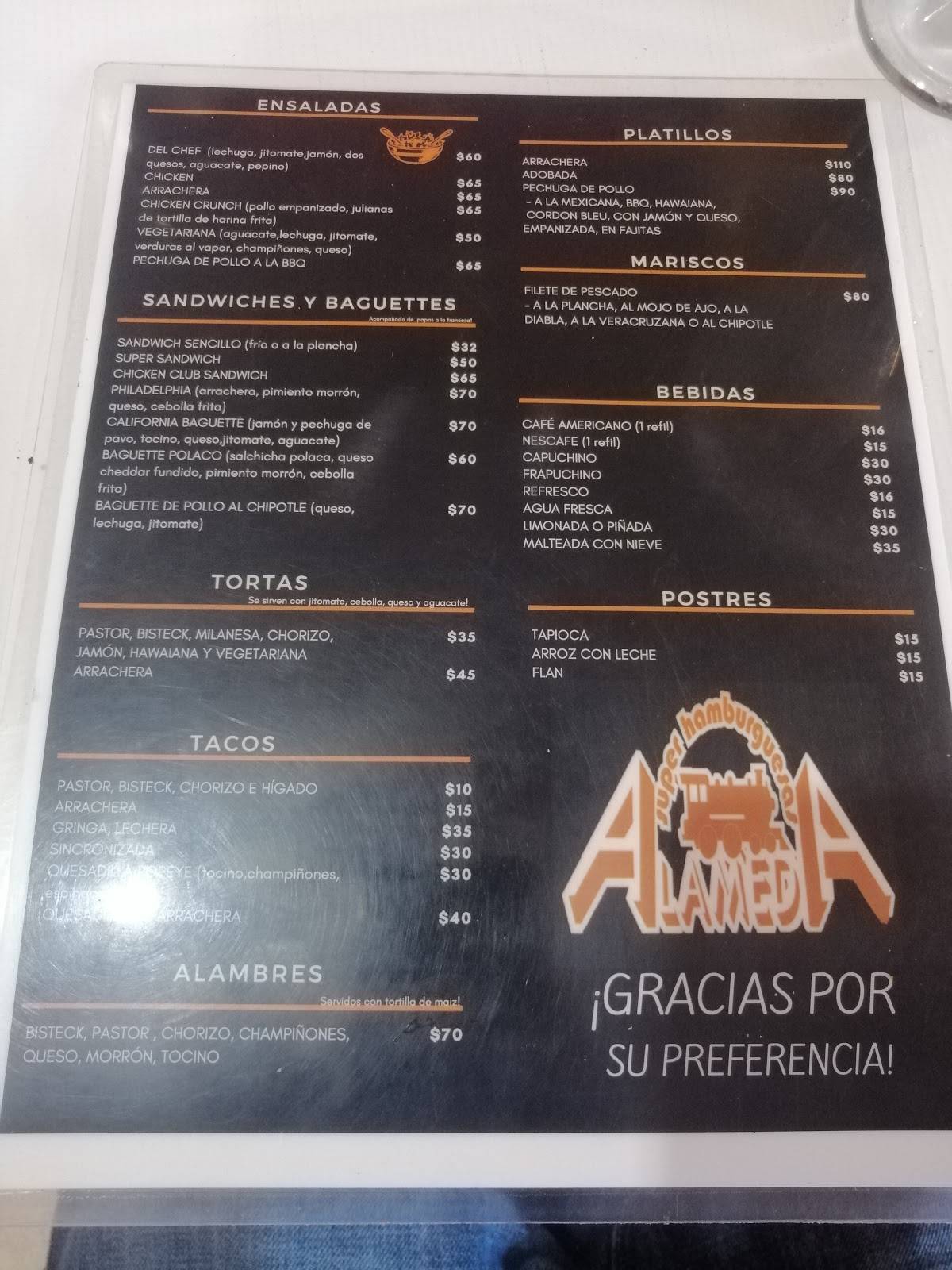 Carta del restaurante Alameda Grill, Aguascalientes