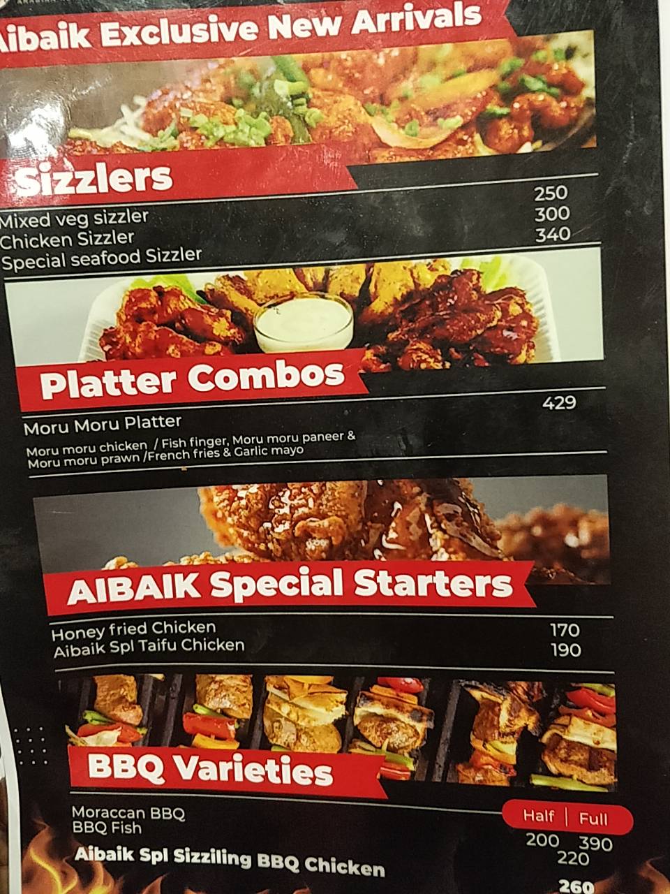 Menu at Aibaik, Sivakasi