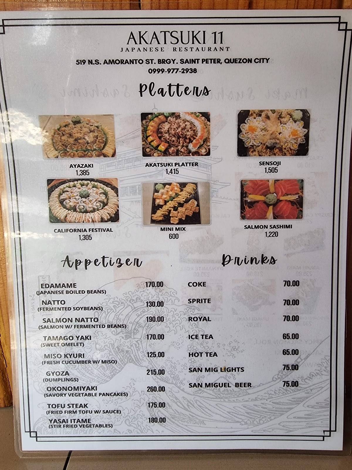 Menu at Akatsuki 11 Japanese Restaurant, Quezon City
