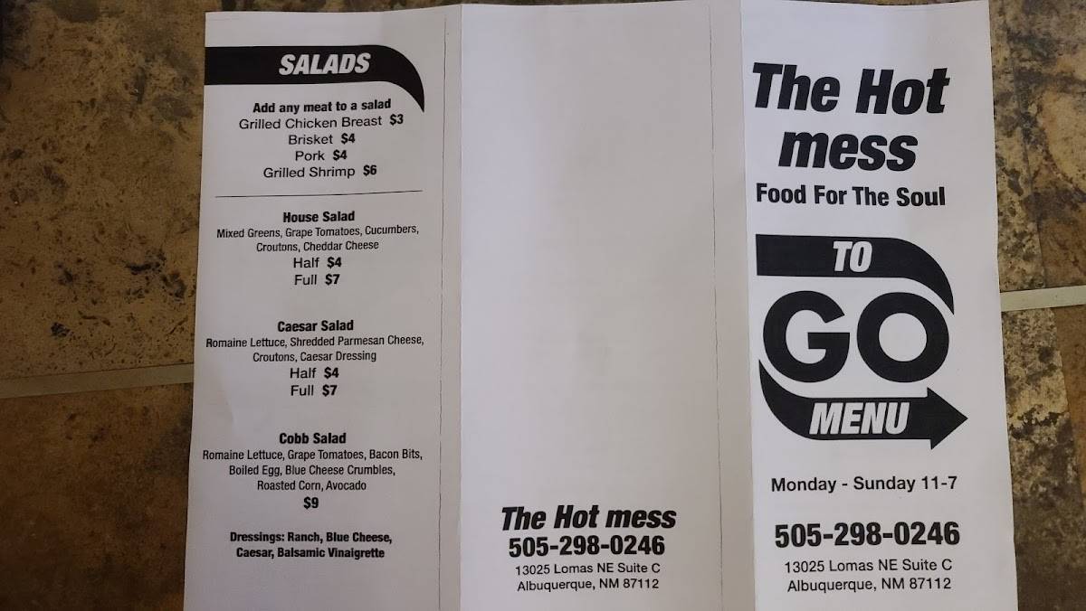 Menu at Hot Mess BBQ & Soul Food, Albuquerque, Eubank Blvd NE