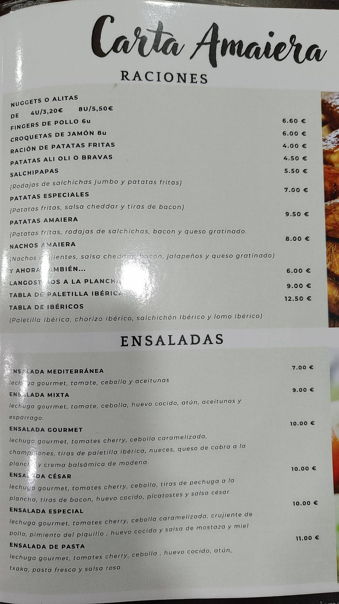 Menu at Bar restaurante Amaiera, Bilbao