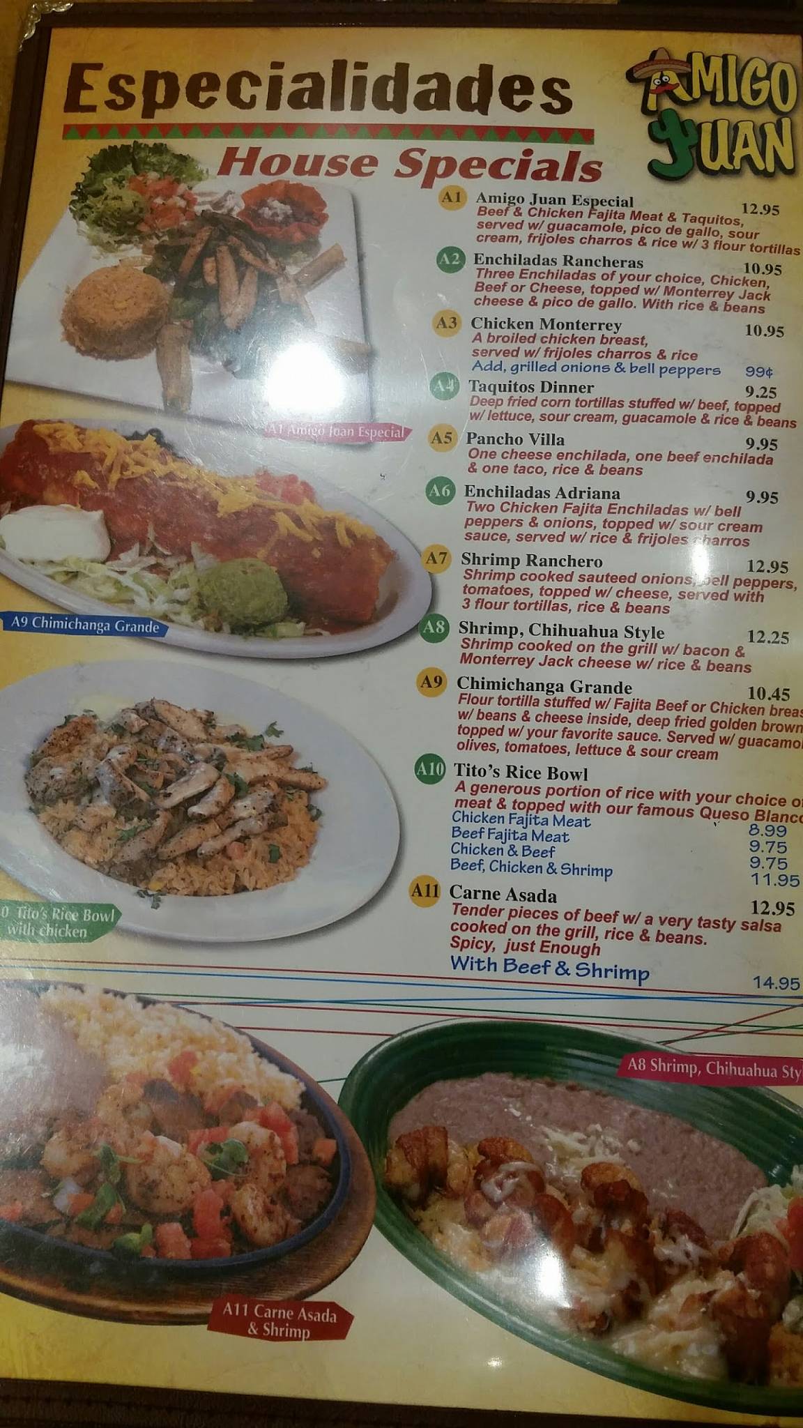 Menu at Amigo Juan restaurant, Texarkana, Morris Ln