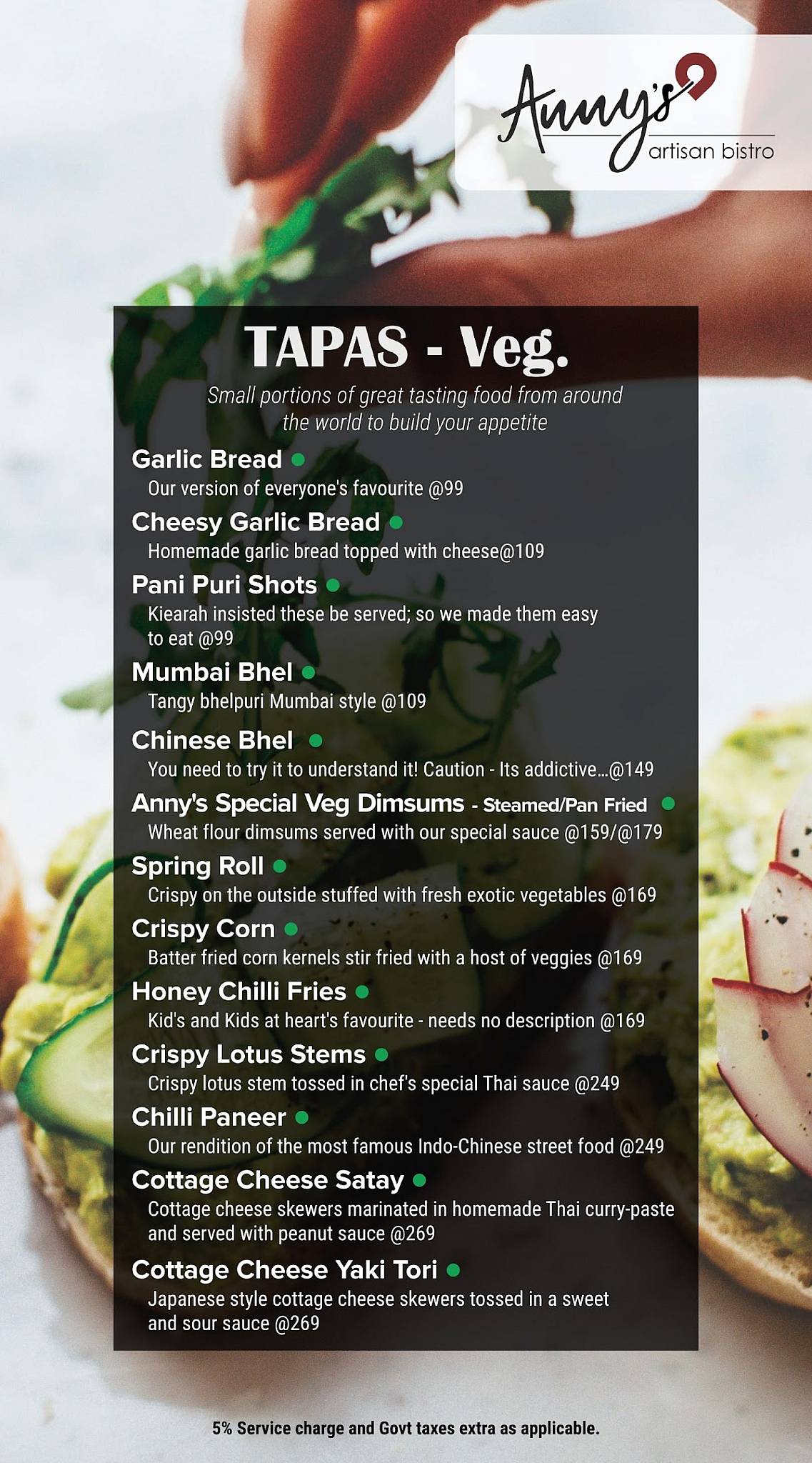 Menu at Anny's Artisan Bistro, Bhopal, E2/71