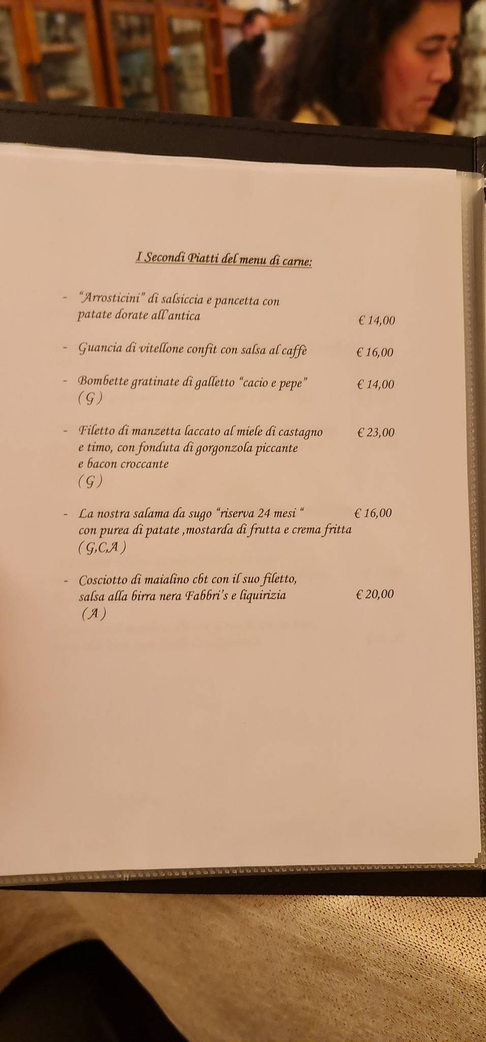 Menu at Antica Trattoria Max restaurant, Ferrara