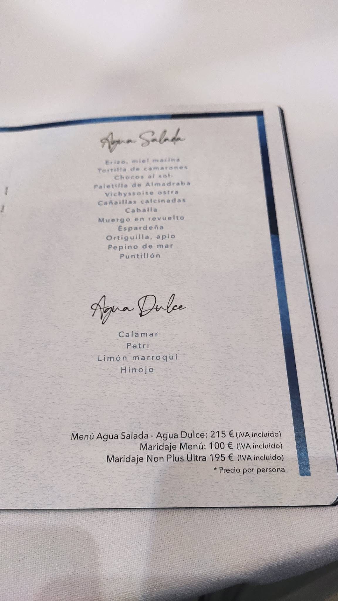 Carta de Restaurante Aponiente, El Puerto de Santa María, C. Francisco ...