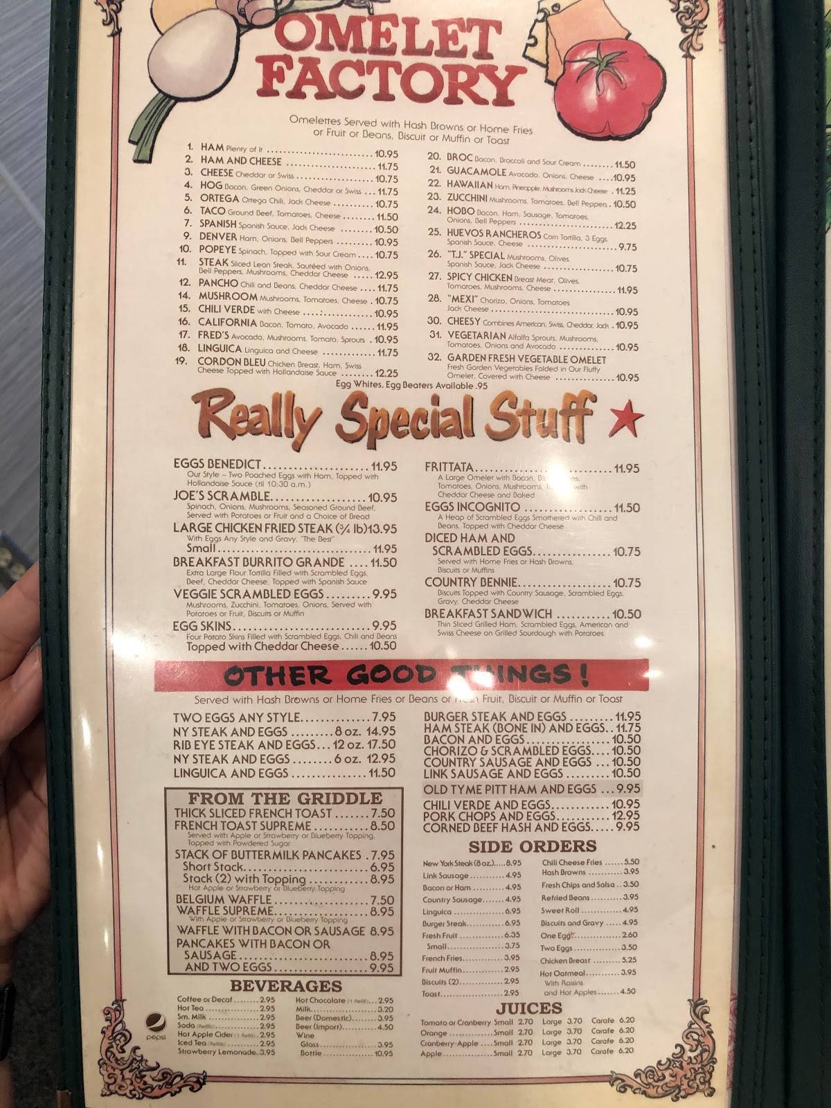 Menu at Apple Annie's restaurant, Tulare