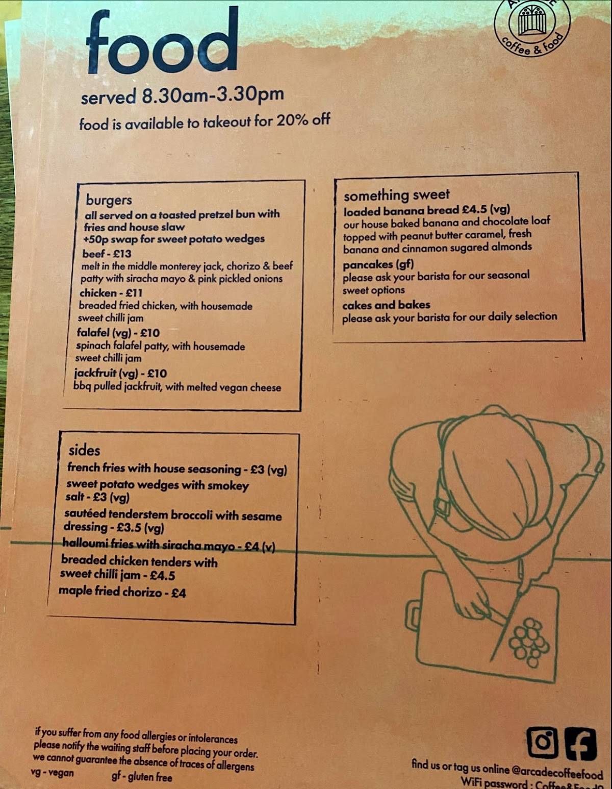 Menu at Arcade Coffee & Food cafe, Huddersfield