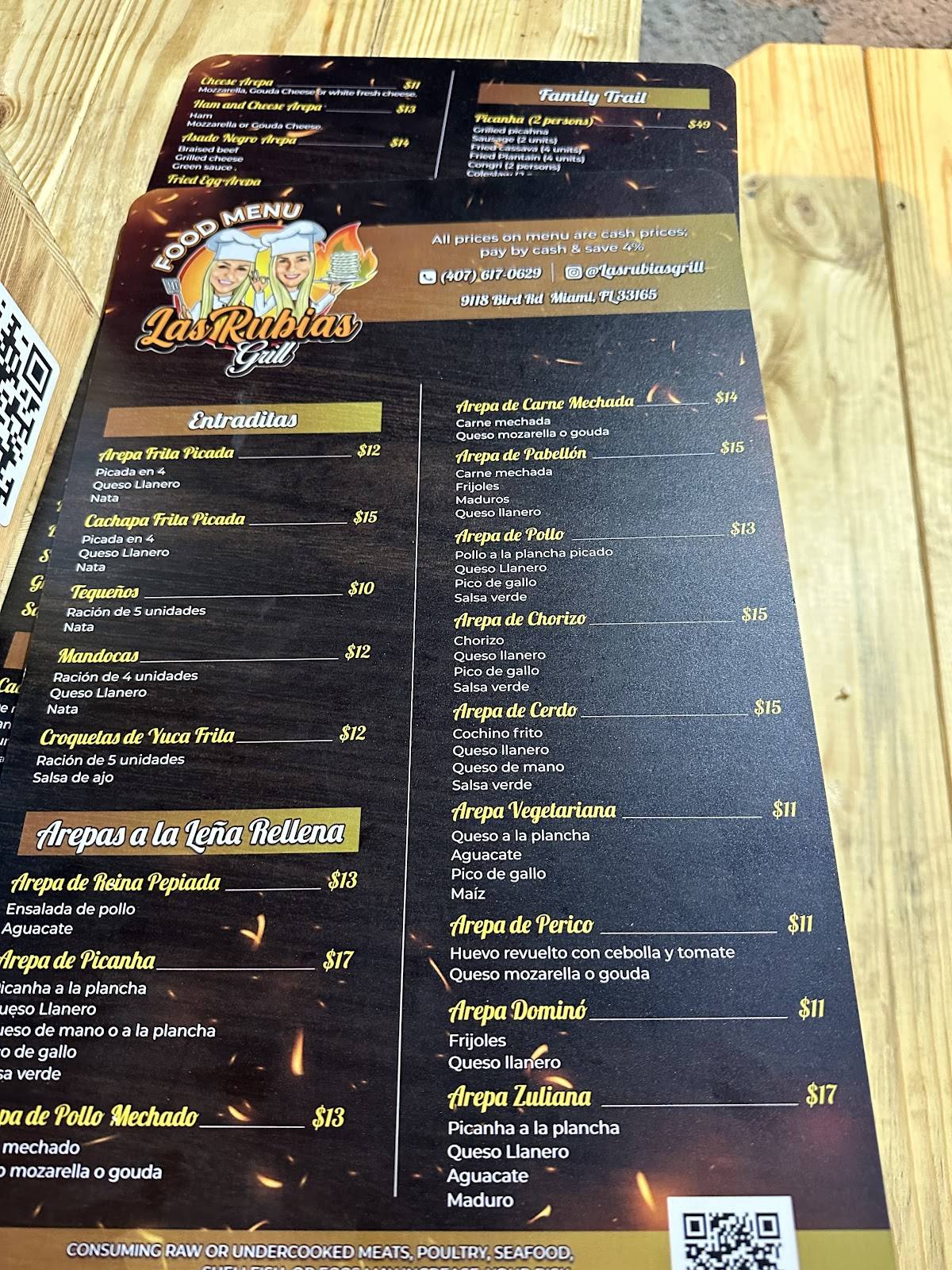 Carta del restaurante Las Rubias Grill, Miami