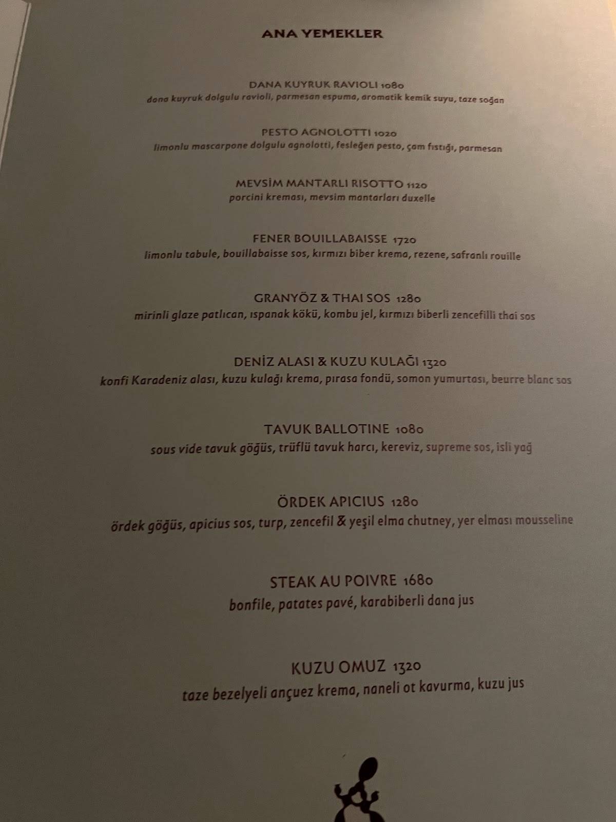 Menu at Arkestra, Istanbul, Dilhayat Sk. No:28