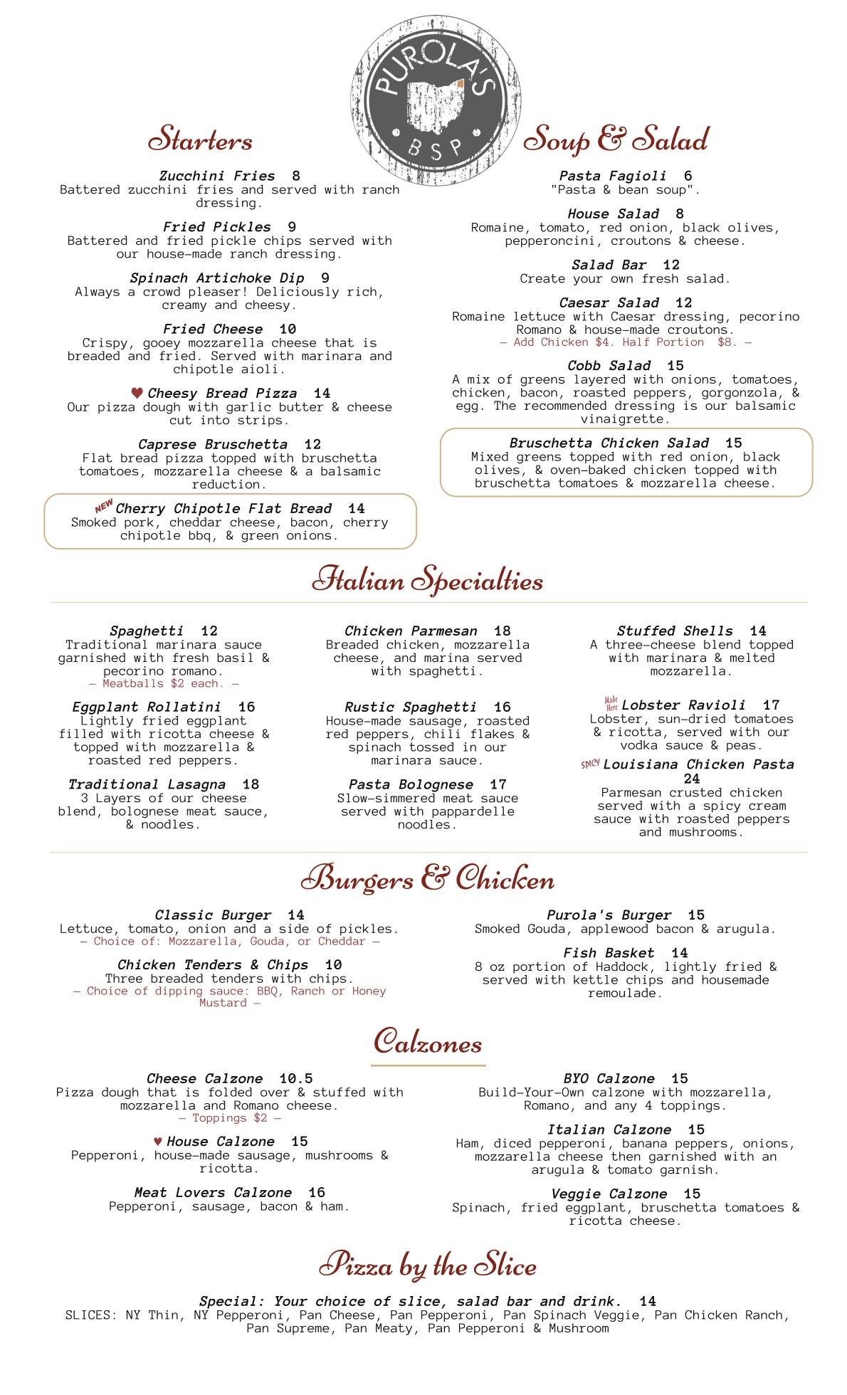Menu at Purola's Harbor Deli restaurant, Ashtabula, Lake Rd W