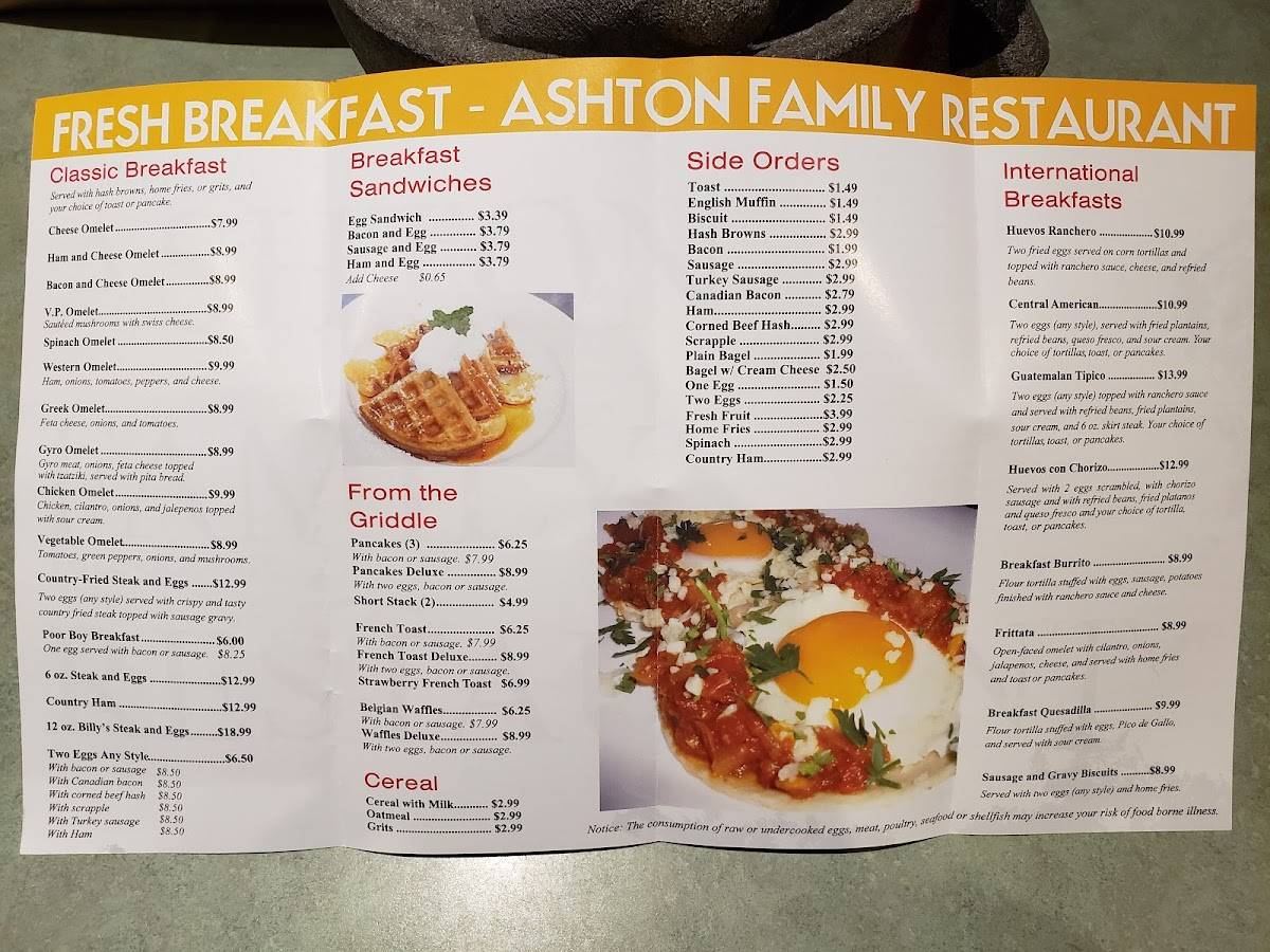 Menu at Ashton Family Restaurant, Manassas