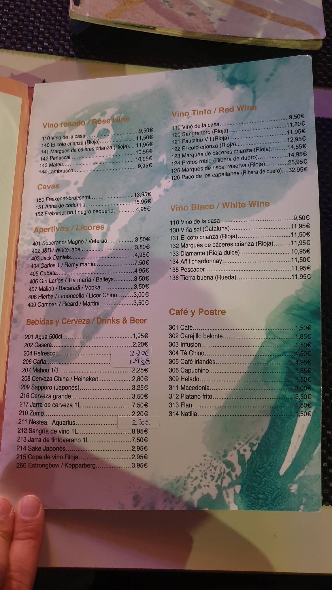 Carta del restaurante Asia Yami, Pilar del la Horadada