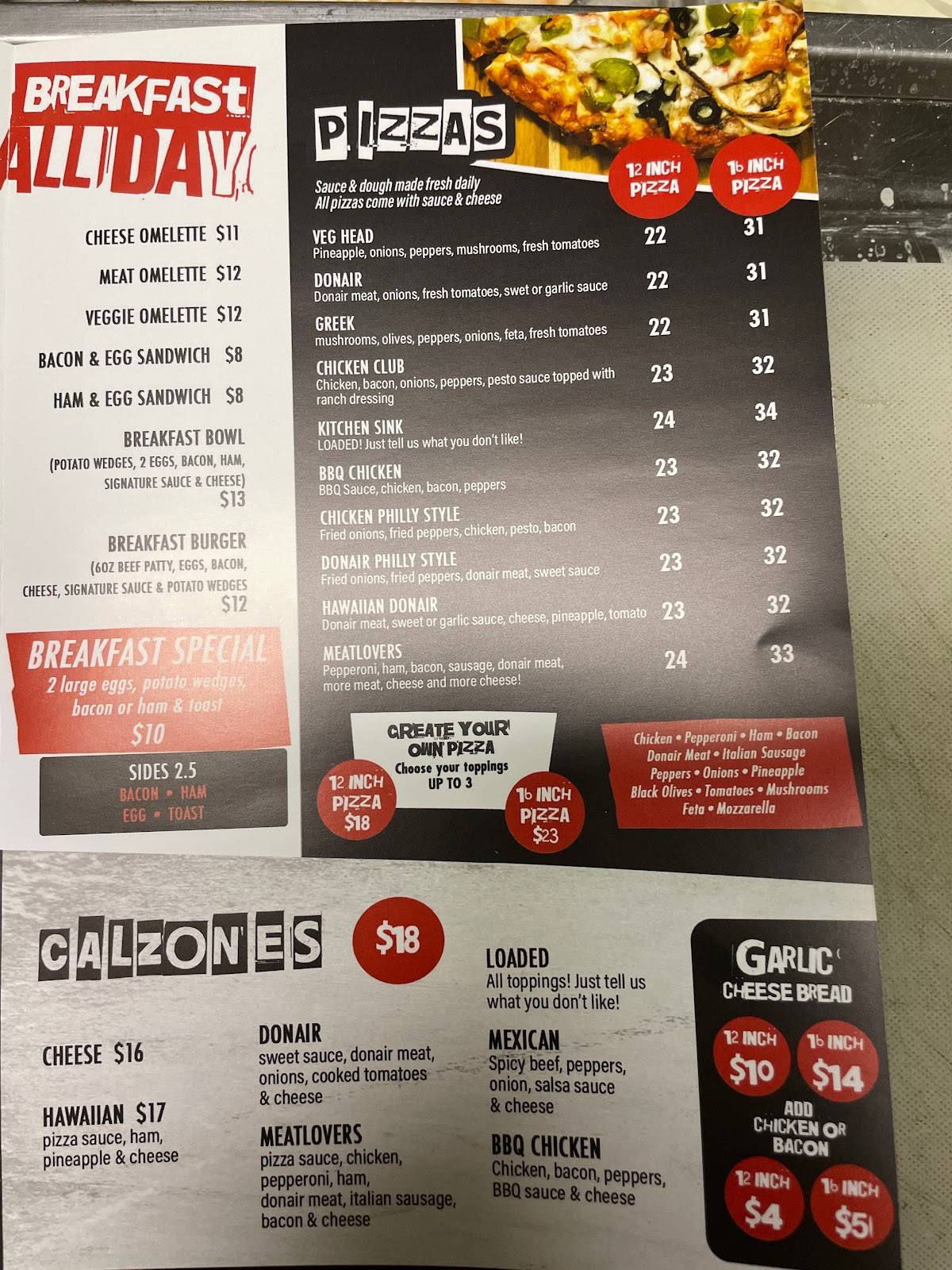 Menu at Sal's Famous Athabasca pizzeria, Athabasca