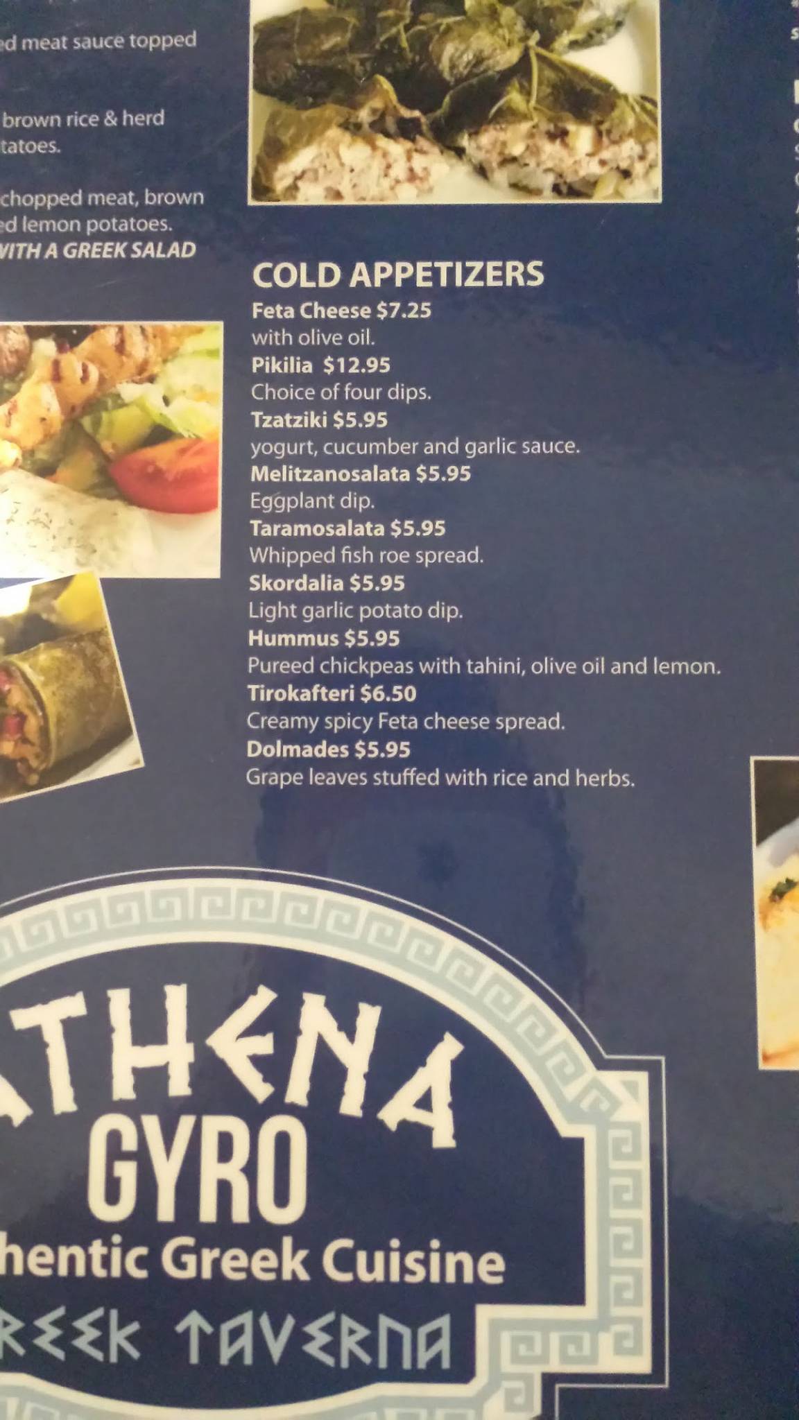 Menu at Athena Gyro restaurant, Lagrangeville