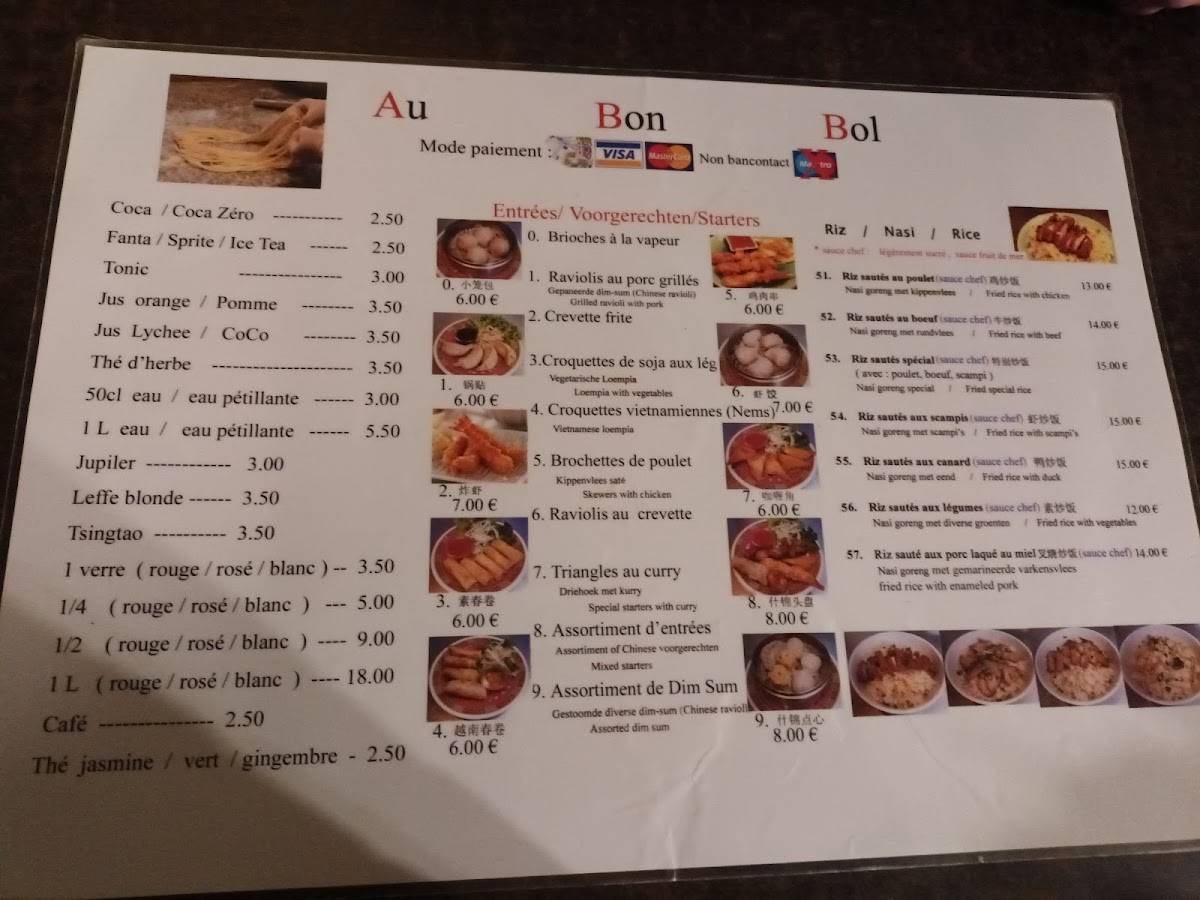 Menu au Au bon bol, Bruxelles, Rue Paul Devaux 9