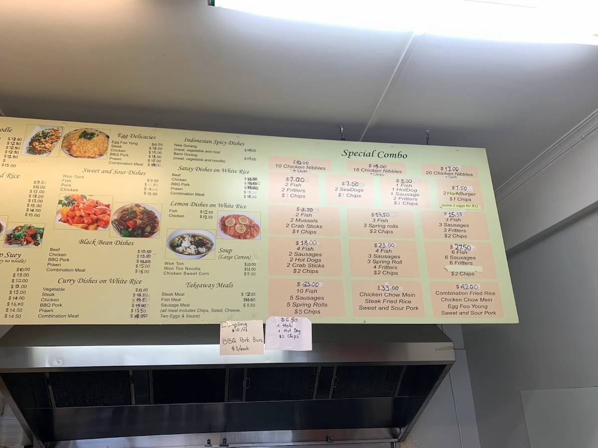 Menu at Ocean Takeaways fast food, Auckland