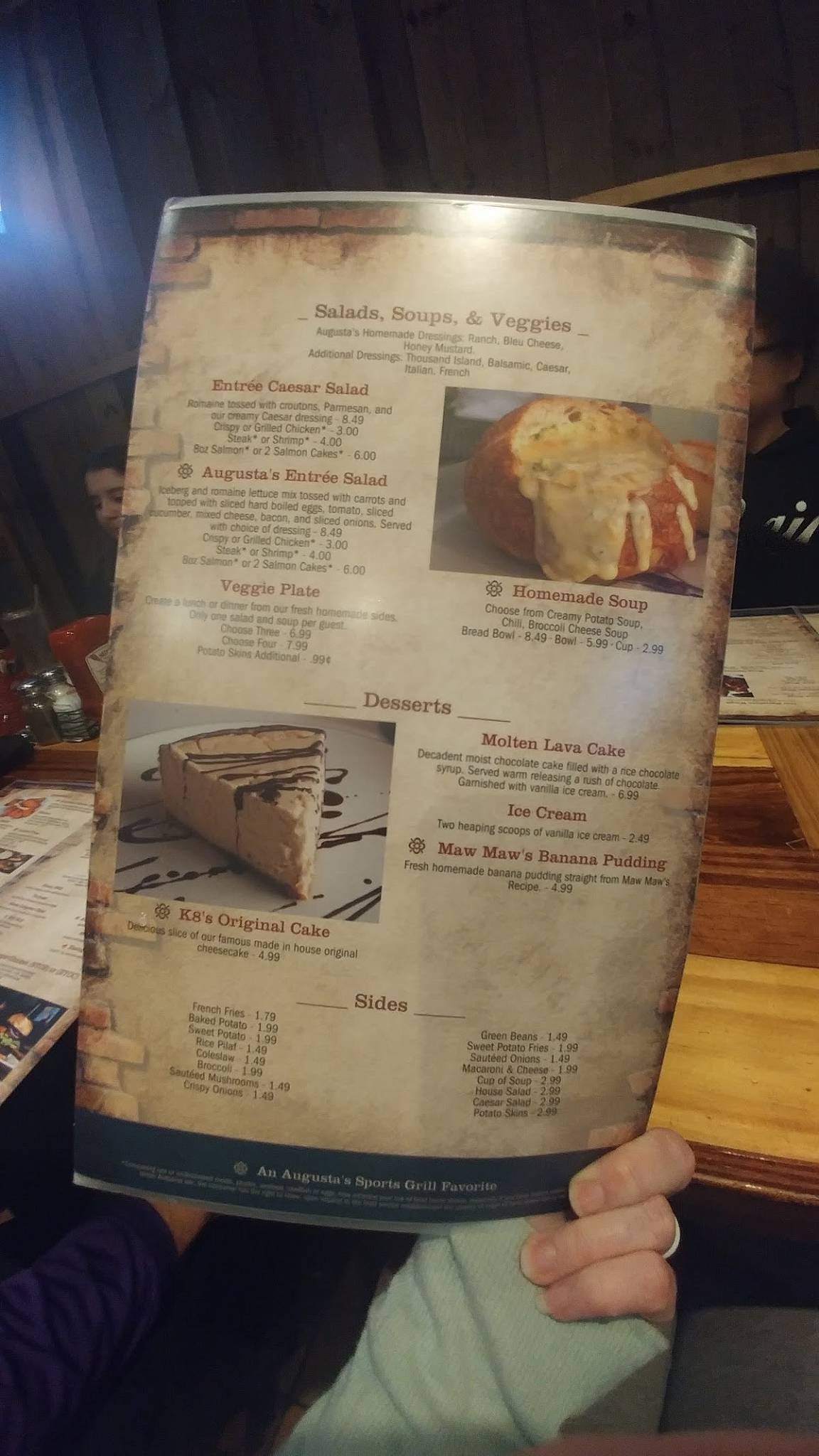 Menu at Augusta's Sports Grill pub & bar, Cullman