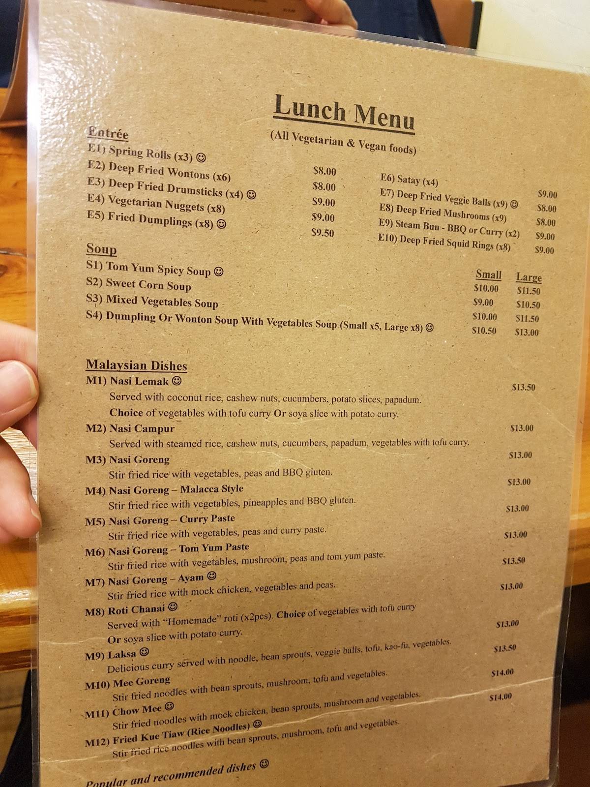 Menu at Aunty Mena's Vegetarian Restaurant & Cafe, Wellington