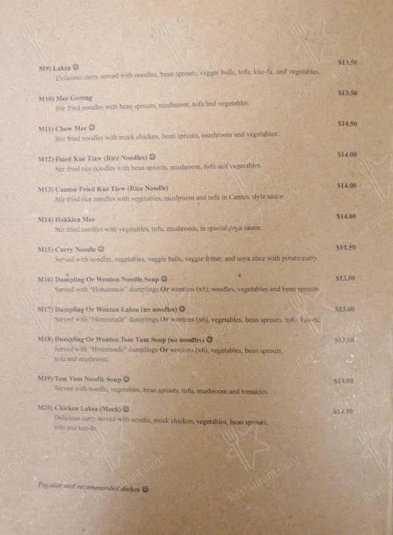 Menu at Aunty Mena's Vegetarian Restaurant & Cafe, Wellington