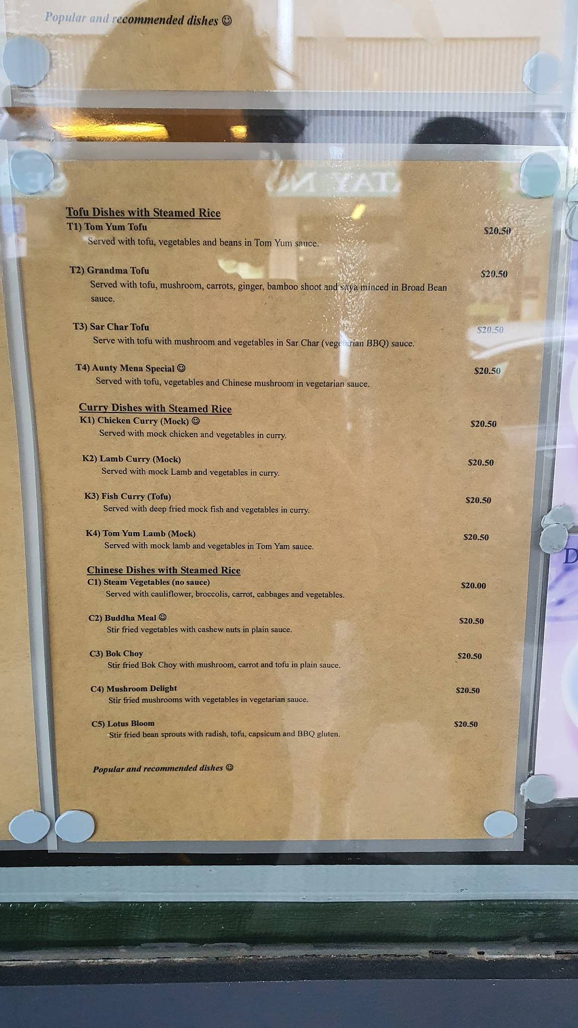 Menu at Aunty Mena's Vegetarian Restaurant & Cafe, Wellington